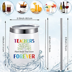 Teacher Gifts Teacher Tumbler Bulk 12oz Stainless Steel Teacher Wine Glass with Lids and Straws Teacher Appreciation, Birthday Gifts for Daycare, Kindergarten Teacher (White, 6 Pack)