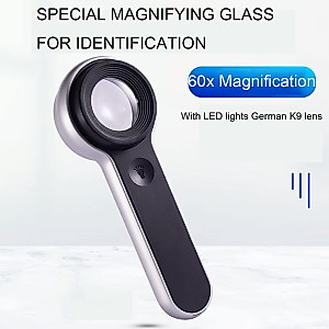 60X Handheld Magnifying Glass with Uv Light，Chargeable LED Illuminated Lighted Magnifier for Macular Degeneration, Seniors Reading, Soldering, Inspection, Coins, Jewelry, Exploring
