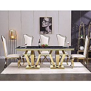 ACEDÉCOR Modern Dining Table, 78 inches Rectangular Dining Room Table for 6 to 8, Double Pedestal Dining Table in Black Gold