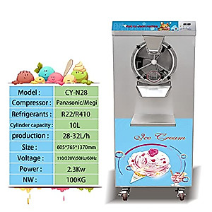 Mvckyi 10L/2.64 Gal Cylinder Italian Water Ice Machine Batch Freezer Gelato Maker Hard Ice Cream Machine for Commercial use Snack Food Equipment