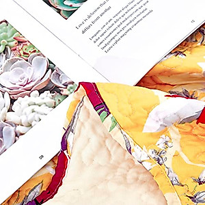 DaDa Bedding Yellow Floral Lap Quilt - Quilted Throw Blanket - Hummingbirds Farmhouse Red Flowers for Couch, Sofa or Bed- Scalloped Edges Bright Vibrant for Biophilic Design - 50 x 60