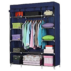 Portable Closet Clothing Wardrobe 5-Layer Nonwoven Wardrobe Double Bar Storage
