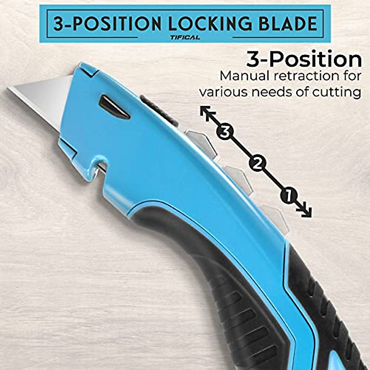 TIFICAL Box Cutter - Utility Knife Quick Change Blade - Box Cutter Retractable with 10 SK5 Blades - 3 Position Retractable Knife - Blade Storage Design - Box Cutters Retractable Heavy Duty