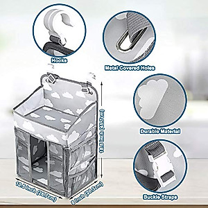 Diaper Caddy Hanging Diaper Caddy Organizer, Hanging Nursery Nappy Organiser Diaper Holder Caddy Stacker for Baby Girl Boy Crib Changing Table Playard Wall Baby Shower Gifts Bedside Storage Bag -Grey