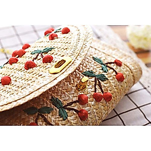 TENDYCOCO Crossbody Bag Straw Bag Shoulder Bag Cherry Print Summer Beach Cute for Women