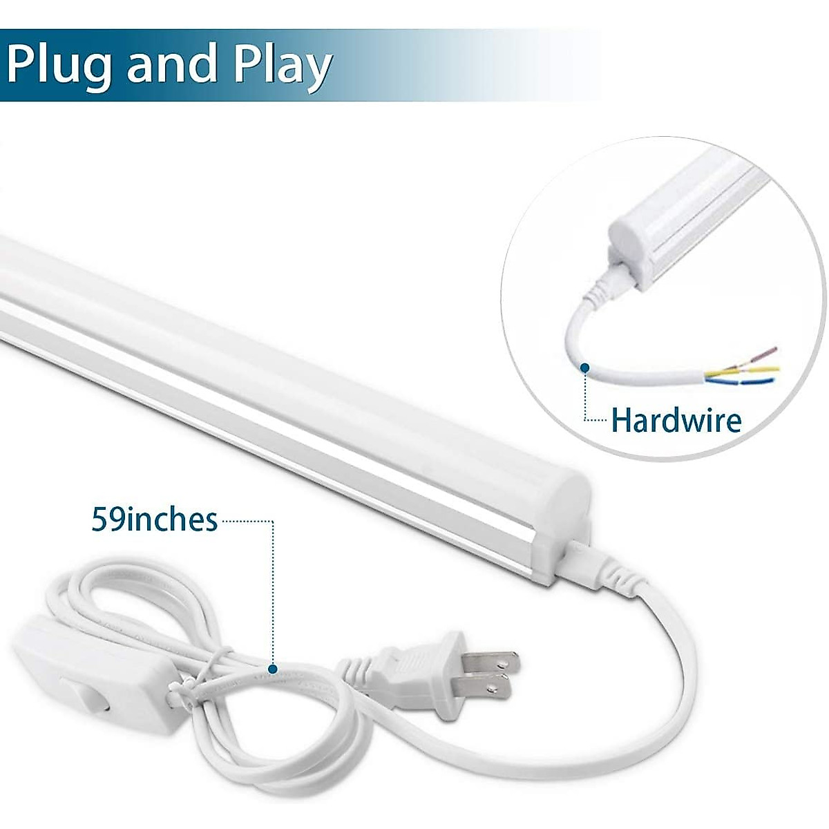 Barrina T5 2FT LED Shop Light, 6500K (Super Bright White), Utility Shop Light, Ceiling and Under Cabinet Light, ETL Listed, Corded Electric with Built-in ON/Off Switch, 6 Pack