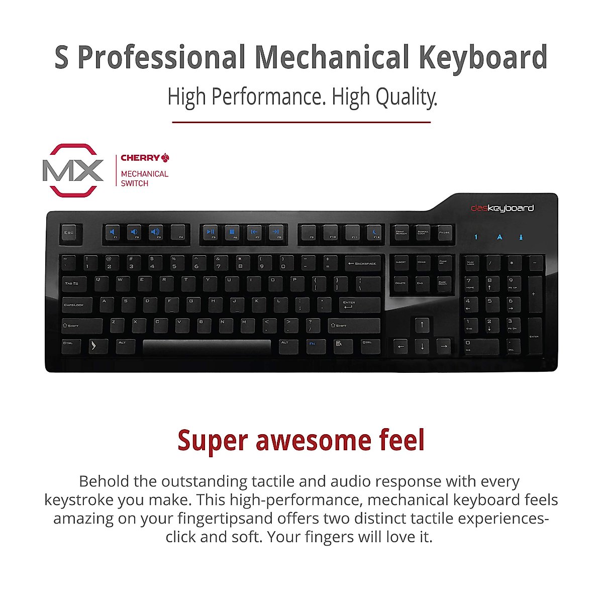 Das Keyboard Model S Wired Mechanical Keyboard, Cherry MX Blue Mechanical Switches, 2-Port USB Hub, Laser Etched Keycaps (104 Keys, Black)