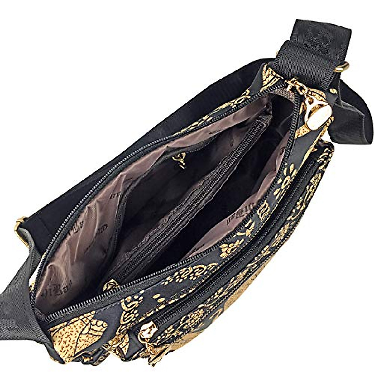 WONSHREE Elephant Purse Multi-Pocket Shoulder Bag Boho Crossbody Bag for Women Unisex Casual Nylon Travel Messenger Bag 11.8 X 7.8 Inch, Black