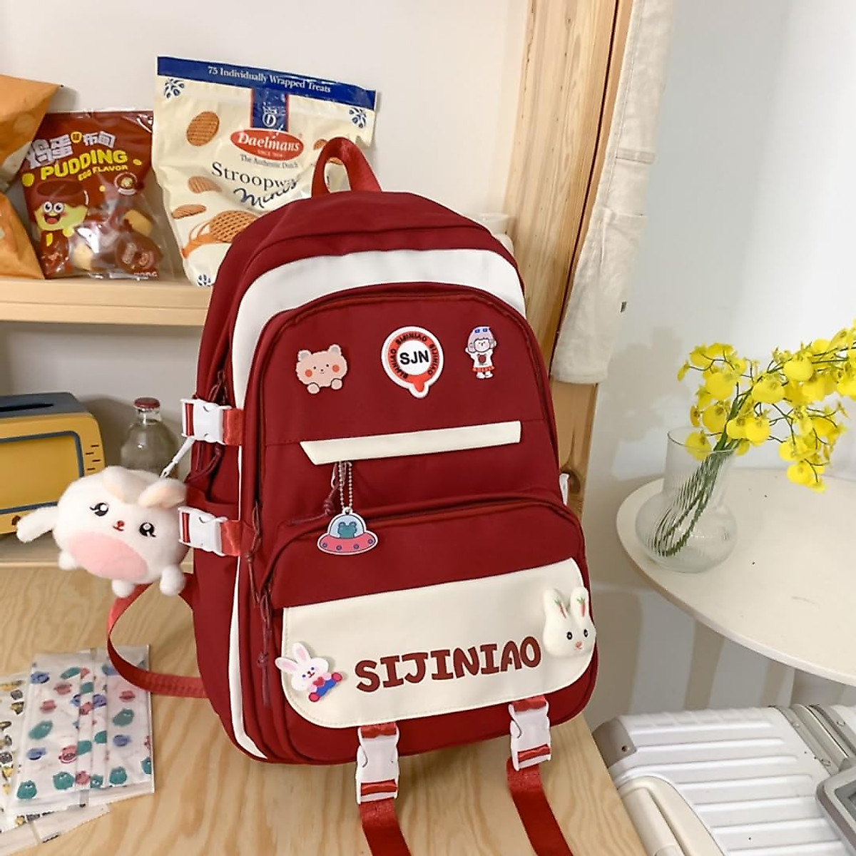 MIFJNF Cute Backpack Kawaii Backpack for School Aesthetic Backpack Kawaii School Supplies Cute Backpacks with Accessories (Pink)