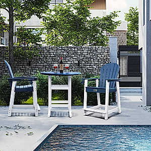 YUSSJI Tall Adirondack Chairs Patio Bar Tables Set of 5 Weather Resistant HDPE 35" Round Outdoor Bar Adirondack Barstools Plastic Height Table Pub, for Garden, Backyard, Yard, Pool, Fire, Pit