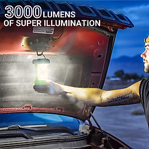 elesall Camping Lantern, 3000LM LED Rechargeable Battery Operated Lantern, 5 Light Modes, COB Waterproof Lantern Flashlight, Camping Light for Power Outage, Hurricane, Survival, Hiking