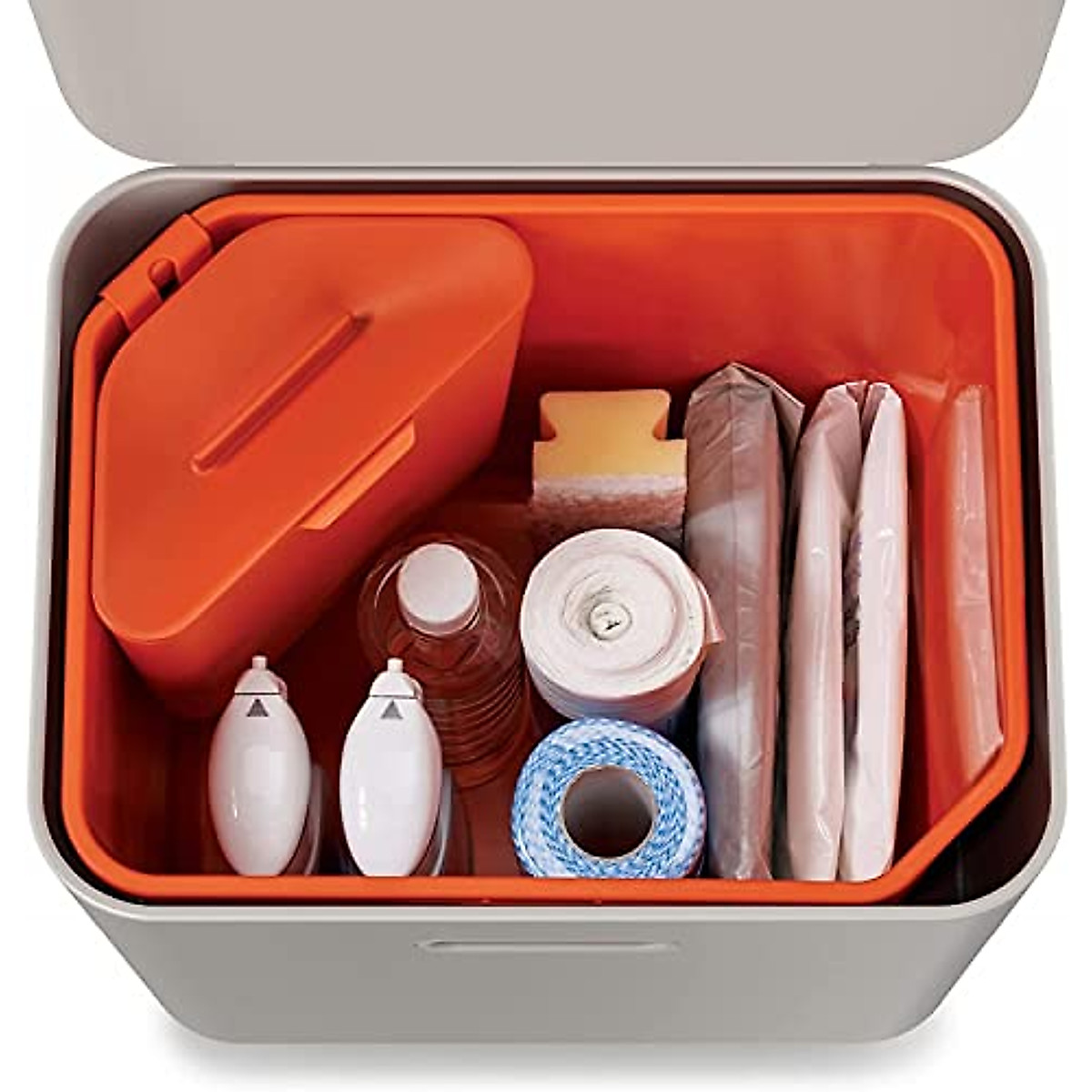 Joseph Joseph Totem Max 60 liter Waste Separation and Recycling Kitchen Trash Can with Odor filter and removable food waste caddy, Stone