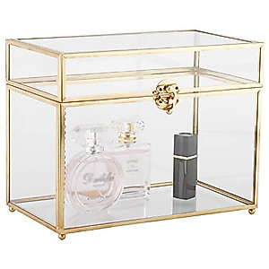 HighFree 10" Handmade Wedding Glass Card Box, Large Gold Terrarium Clear Glass Box