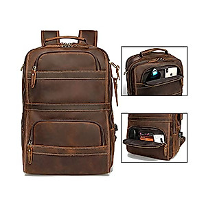 LANNSYNE Vintage Genuine Leather Backpack For Men 15.6 Inch Laptop Bag School Bag Overnight Weekender Camping Daypack Rucksack