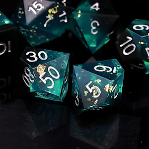 Haxtec Sharp Edge DND Dice Set Blue Black Resin Dice Gold Flakes D&D Dice for RPG Role Playing Games Dungeons and Dragons Gift War Series