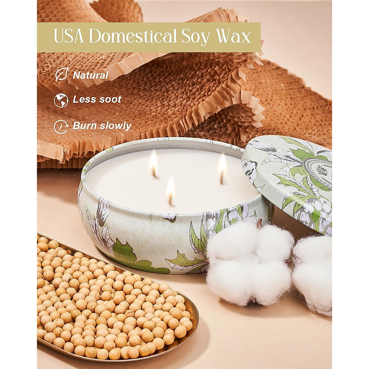 M&SENSE Soothing Eucalyptus Scented Candles, Large 3 Wick Soy Tin Candle, Over 40 Hour Burning Time, 100% Natural Vegan Wax, Relaxing Aromatherapy Aesthetic Candle Gift for Women Men