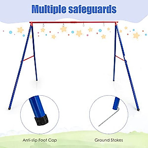 INFANS 2 Seat Swing Stand Set, 550 lbs Heavy Duty Metal Swing Frame, Extra Large A-Frame Swing Stand for Kids and Adult Indoor Outdoor Activity Backyard Playground (Red Swing Stand)