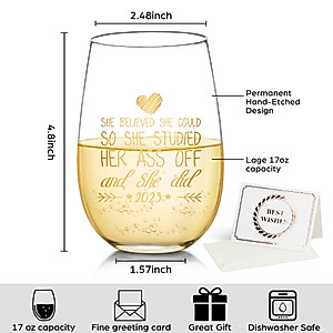 She Believed She Could So She Studied Her Ass Off And She Did, Graduation Gifts for Women, College Graduation Wine Glass Gifts for Women - Unique Congratulations Gifts for Women, 17 Oz