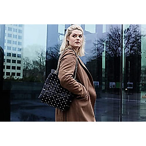 Time Resistance Leather Tote Bag for Women Shoulder Bag Handmade Black Purse