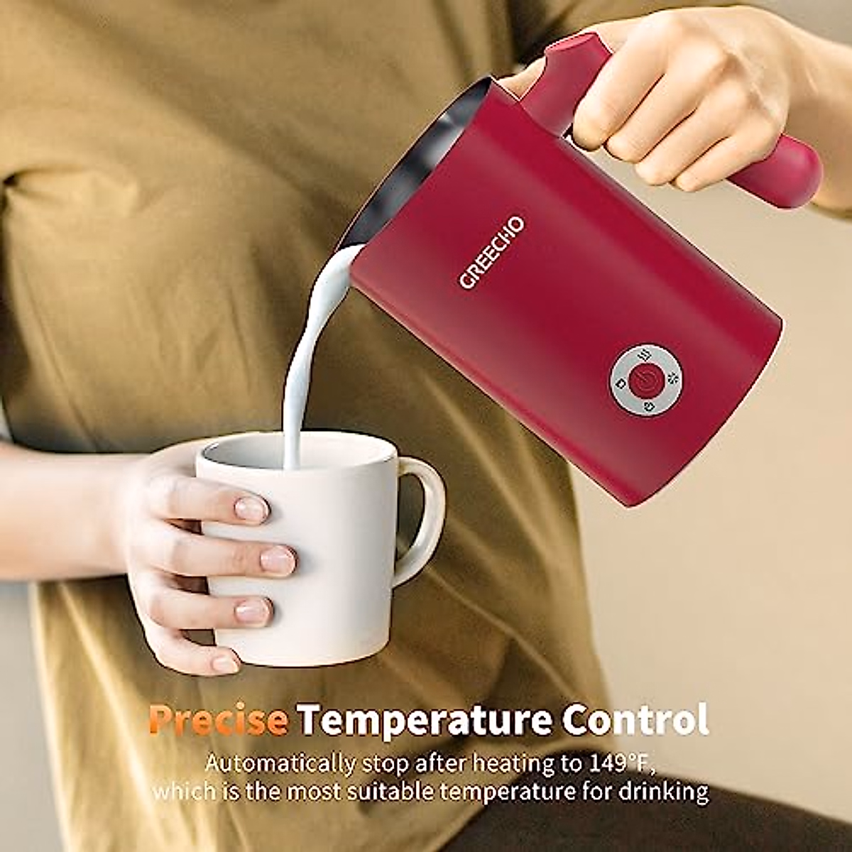 Milk Frother and Steamer, GREECHO 4 IN 1 Electric Milk Frother, 10.2oz/300ml Automatic Warm & Cold Milk Foamer for Coffee, Latte, Silent Operation & Automatic Shut-off, Viva Magenta Rose Red