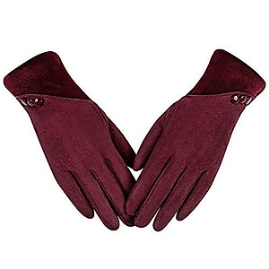 Alepo Womens Winter Warm Gloves, Contrast Color Design Touchscreen Texting Fleece Lined Windproof Driving Gloves Hand Warmer (Burgundy-M)