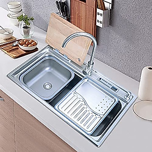 WooDeY Built-in Step Sink Kitchen Single Bowl Sink Multifunctional Bar Sink with Basin in Basin Stainless Steel Large Single Bowl with Accessories