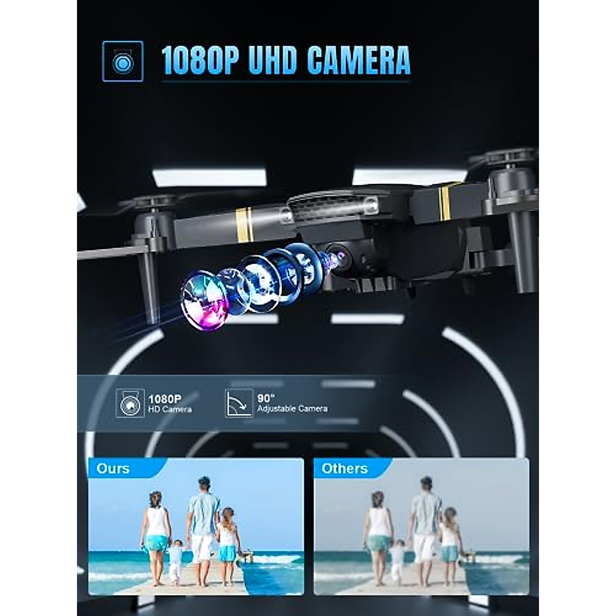 Drones with Camera for Adults Beginners Kids, Foldable E58 Drone with 1080P HD Camera, RC Quadcopter - FPV Live Video, Altitude Hold, Headless Mode, One Key Take Off/Landing, APP Control