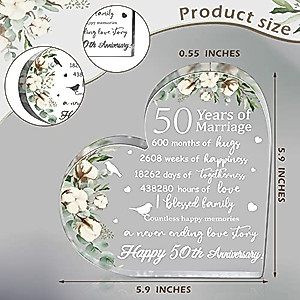 Wedding Gift for Her Years of Marriage Gift Happy Anniversary Present for Woman Acrylic Heart Marriage Keepsake for Wife Husband Girlfriend Boyfriend (50th Style)