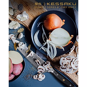KESSAKU Chef Knife - 8 inch - Damascus Dynasty Series - Razor Sharp Kitchen Knife - Forged 67-Layer Japanese AUS-10V High Carbon Stainless Steel - G10 Garolite Handle with Blade Guard