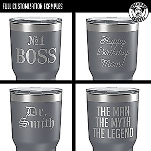 Personalized 30oz (17 Colors) Powder Coated Insulated Stainless Steel Tumbler with Lid, Custom Etched, Customized Text Message Name, Engraved Gift Idea Women Men Him Her, Your Text Here (Gray)
