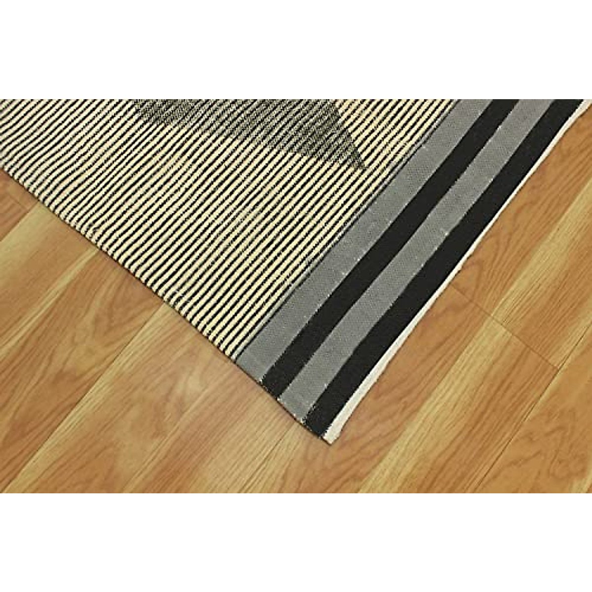 Casavani Hand Block Printed Area Rug Geometric Gray & Black Cotton Dhurrie Best Uses For Bedroom,Dining Room,Living Room,Balcony,Purch 4x6 5x8 6x9 Feet 4x12 Feet Runner