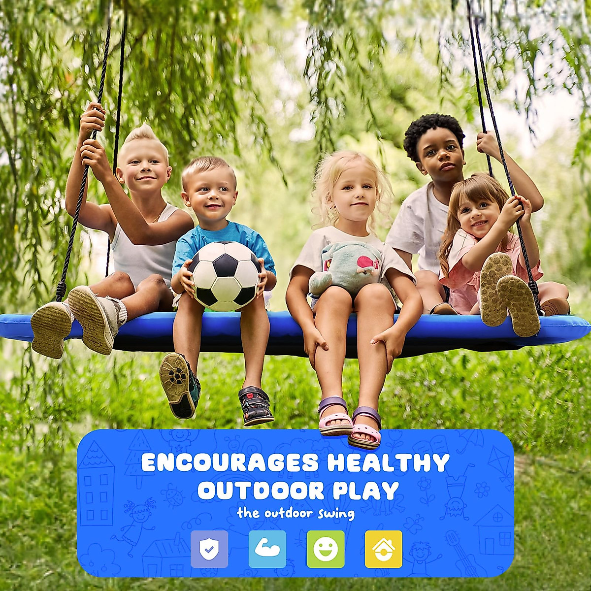 Trekassy 700lb Giant 60" Skycurve Platform Tree Swing for Kids and Adults with 2 Hanging Straps-Blue