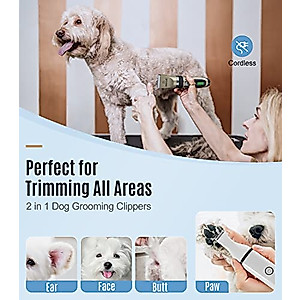 oneisall Dog Clippers and Dog Paw Trimmer Kit 2 in 1 Low Noise Cordless Dog Clippers for Grooming Pet Hair Trimmers for Small and Large Dogs Cats Animals