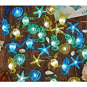 Ocean Themed String Lights Marine Life Night Lights Beach Décor Sea Turtle Seahorse Starfish Clam Decorative Lights Battery Operated USB Plug in 30LED 10ft Christmas Tree Ornaments Holiday Bedroom