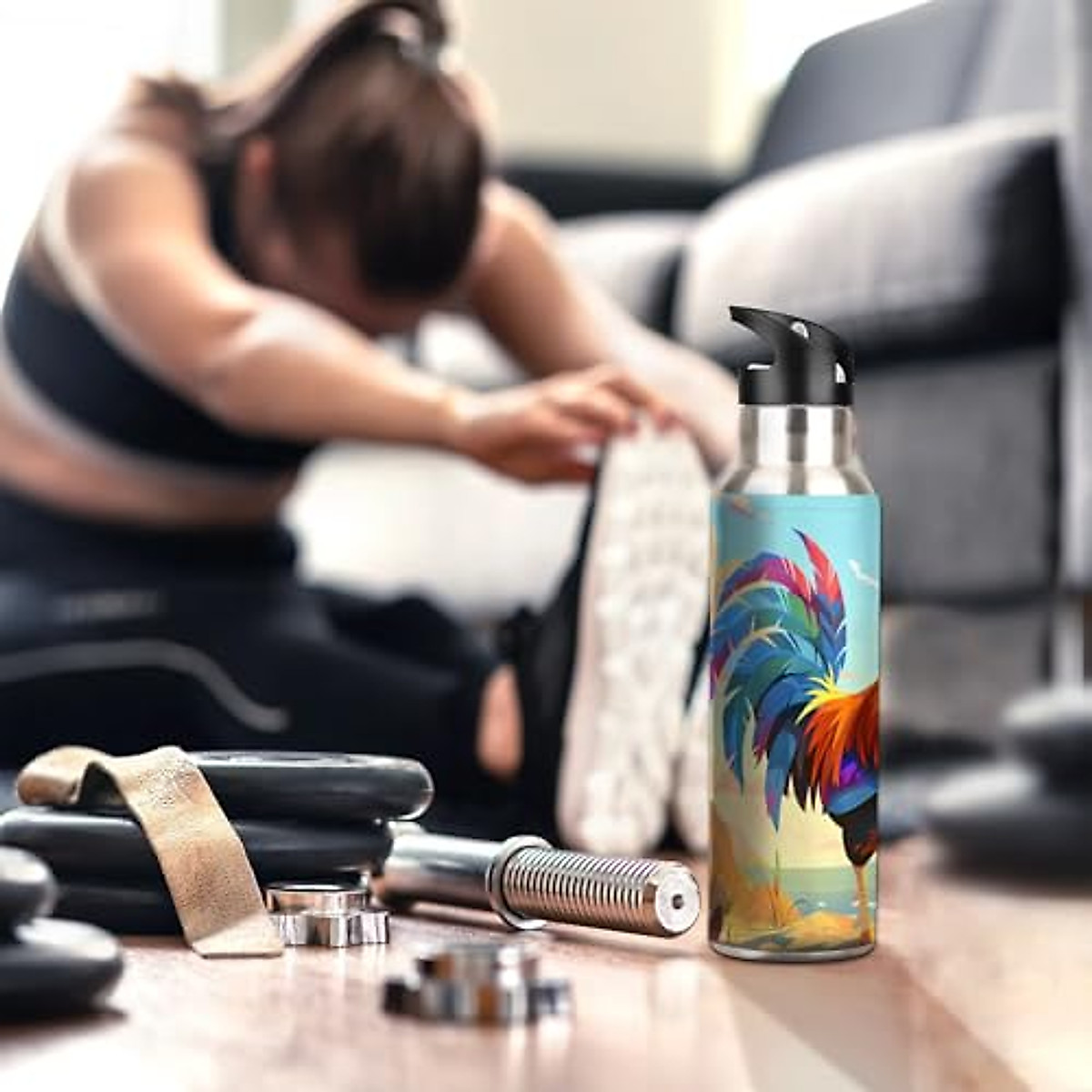 Rooster Animal Water Bottle 20 oz Insulated Thermos With Lid Stainless Steel Bottle Circle Sports Water Bottles Keep Hot Cold Leakproof Vacuum Water Flask