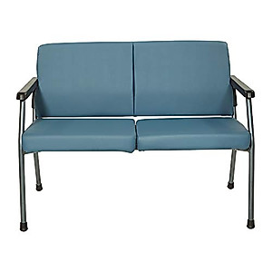 Office Star Bariatric Hip Patient Big and Tall Loveseat Medical Office Chair with Wider Seat and Sturdy Titanium Finish Metal Frame and Back Reinforcement, Dillon Blue