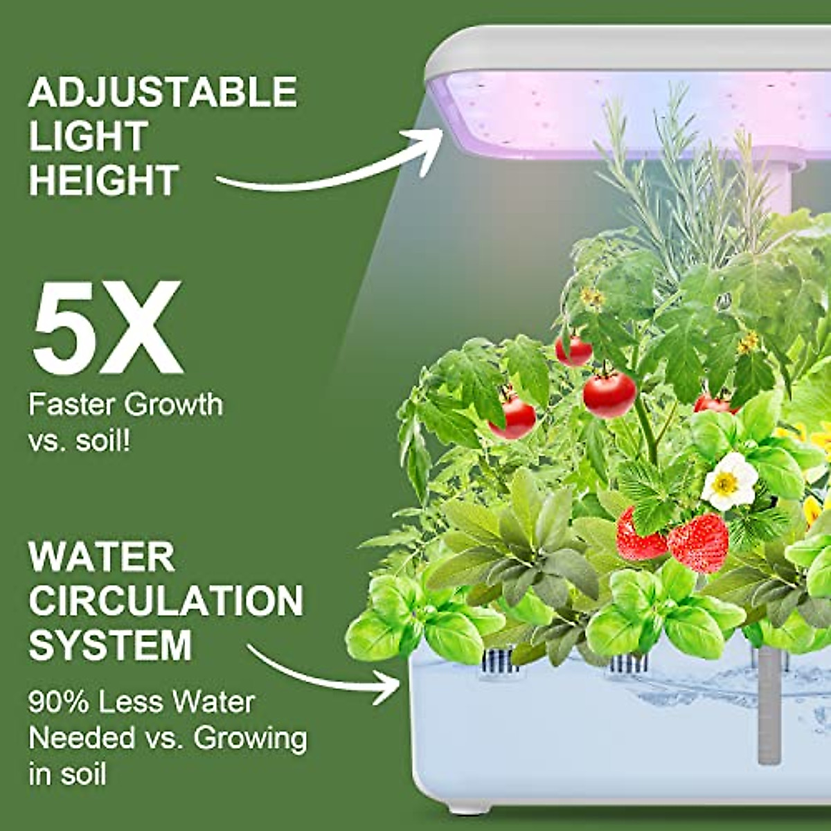 Hydroponics Growing System Indoor Garden, Indoor Gardening System with 14 Pods, WiFi Indoor Herb Garden, Indoor Herb Garden Kit with Grow Light, Auto Pump, 5L Water Tank, Adjustable Height Up to 20.6"