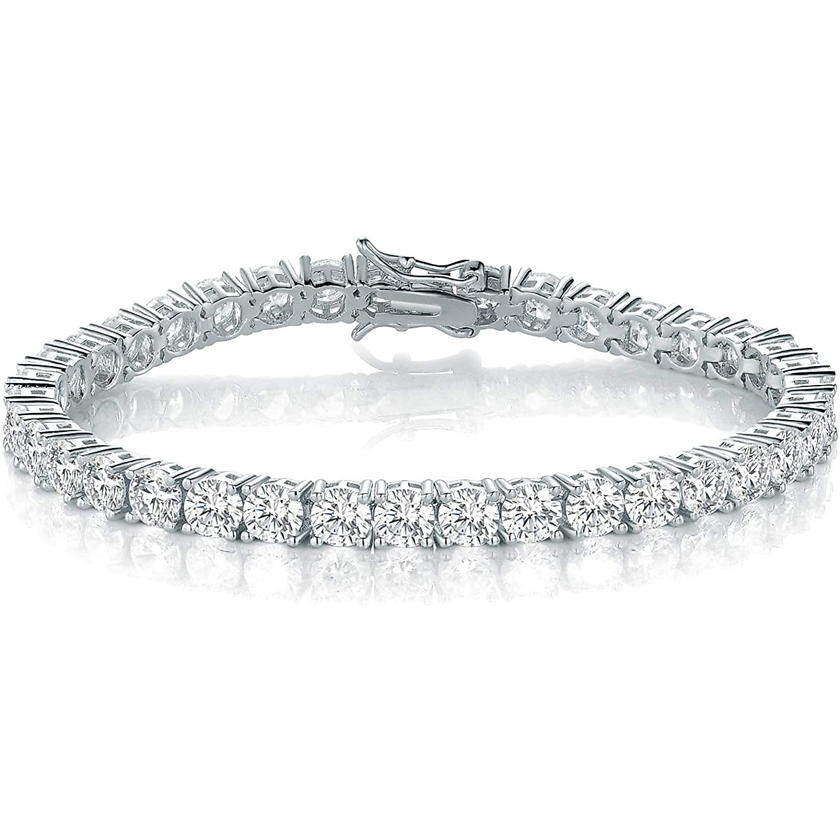 Gemsme 18K White Gold Plated 4.0 Round Cubic Zirconia Classic Tennis Bracelet 7.0 Inch For women