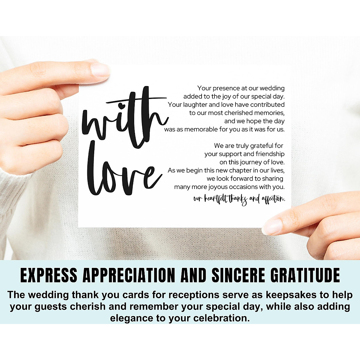 Paper Clever Party Elegant Black & White Wedding Thank You Cards for Guests (25 Pack) - Reception Table Favors or Bridal Centerpieces, Love & Gratitude, 4x6 Set