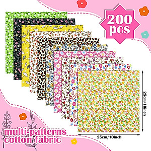 Kingdder 200 Pcs 10 x 10 Inch Cotton Fabric Squares for sewing Craft Fat Quarters Bundle Squares Patchwork Fabric for DIY Crafts Scrapbooking Cloths Handmade Accessory (Cartoon)
