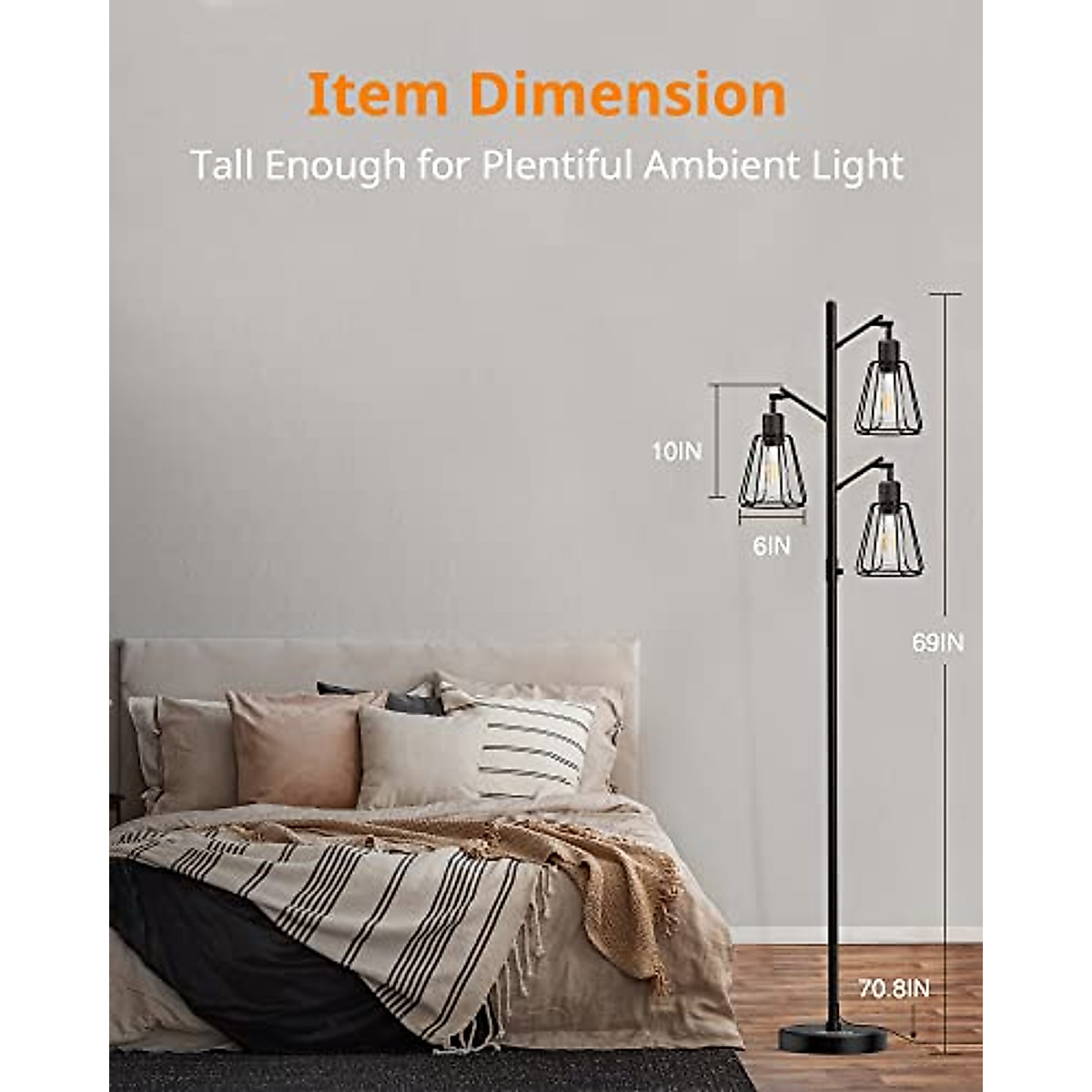 LEPOWER Tree Floor Lamp, Industrial Floor Lamps for Living Room with Multi Head, Dimmable Floor Lamp, LED Standing lamp Edison Bulbs, Pole Tall Lamp for Bedroom Office Black