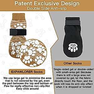 EXPAWLORER Double Side Anti-Slip Dog Socks 2 Pairs - Adjustable Pet Paw Protector with Strap, Traction Control Non-Skid for Indoor on Hardwood Floor Wear, Paw Protection for Puppy Dogs