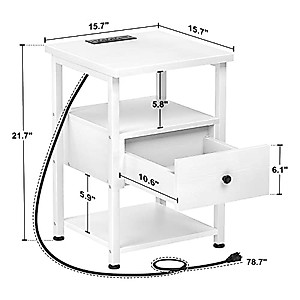Ecoprsio Nightstand Set of 2 with Charging Station, End Table Bedside Table with USB Ports, Modern Nightstands with Drawers Storage Shelf, Wood Night Stands for Bedroom, Living Room, Sofa Couch, White