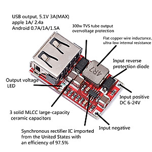 Teyleten Robot DC-DC Buck Converter USB Car Charger Step Down Module 6-24V 12V/24V to 5V 3A Power Supply Module Efficiency 97.5% 10pcs