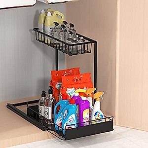 YHOUSE Under Sink Organizers and Storage for Bathroom Kitchen organization and Storage Multiple scenarios Pull Out Shelf, Strong and Stable Countertop Shelf (Black - Type 2)
