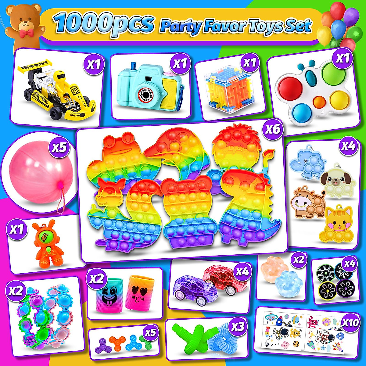 Erosbon 1000pcs Party Favors for Kids, Fidget Toys Pack,Bulk Toys Goodie Bag Stuffers,Prize for Kids Treasure Box Toys for Classroom Rewards ,Birthday Party Gift, Carnival Prize, Pinata Pinata Filler
