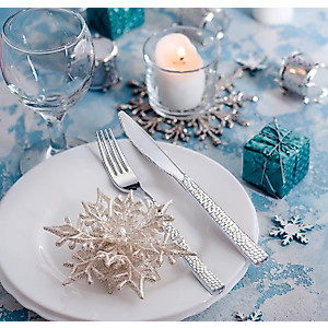 Supernal 360pcs Silver Plastic Cutlery,Elegant Plastic Silverware,Silver Hammed Silverware,Disposable Plastic Flatware,Include 120 Forks,120 Knvies,120 Spoons,Perfect for Birthday,Party,Wedding