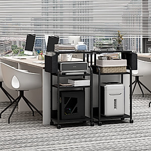 Fannova 4 Tier Small Printer Stand with Adjustable Shelf and Storage Pouch, Rolling Printer Cart with Wheels for Home Office Organization, Table Stand for Shredder CPU Computer Tower, Black