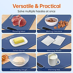 Electric Food Warming Mat with Full Surface Heating 24x16 Inch, Electric Warming Tray with Rollable and Portable, Versatile Food Warmer with Adjustable Temperature for Buffet Party Thawing