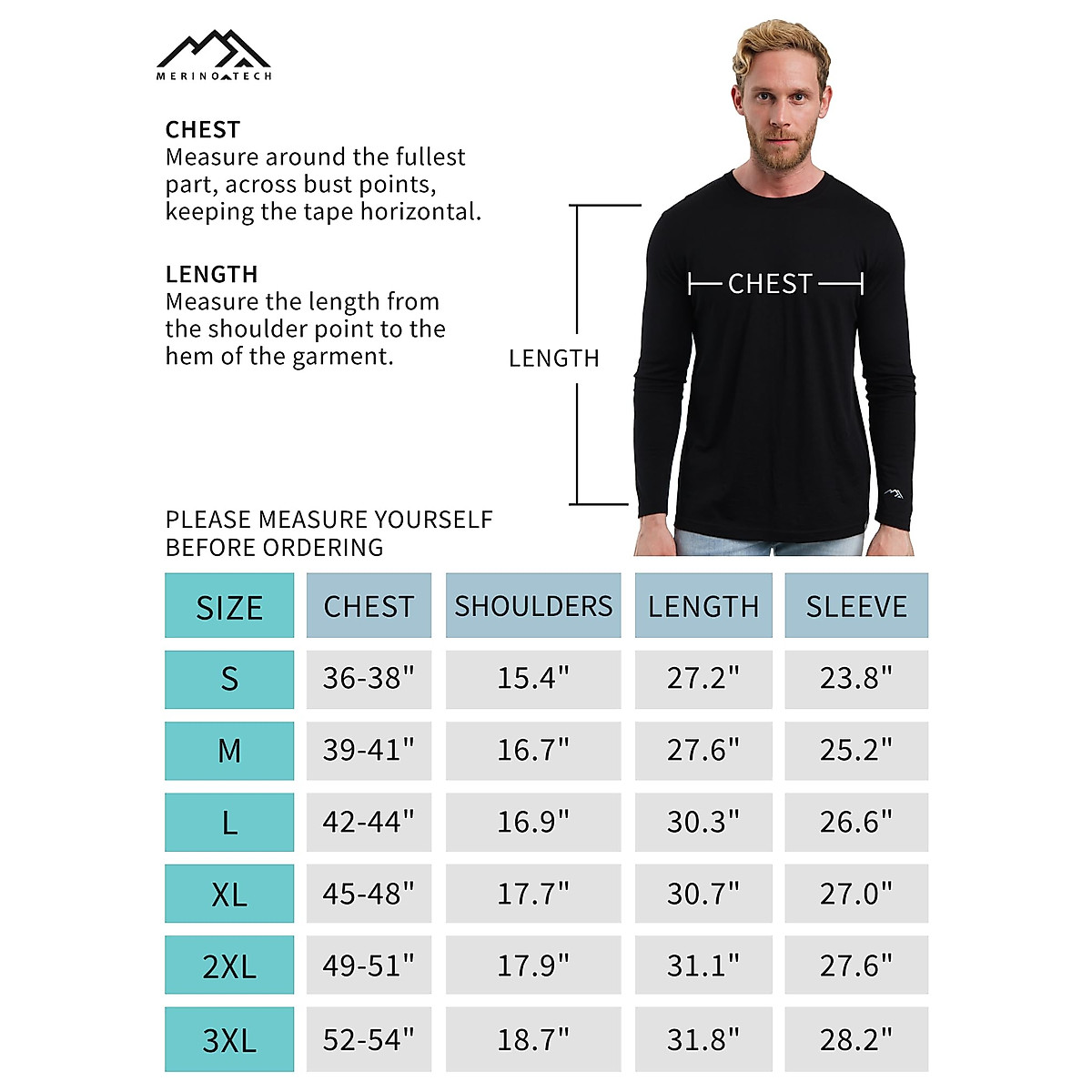 Merino.tech Merino Wool Base Layer - Mens 100% Merino Wool Long Sleeve Thermal Shirts Lite, Midweight, Heavyweight + Socks (Large, 250 Natural Merinos)
